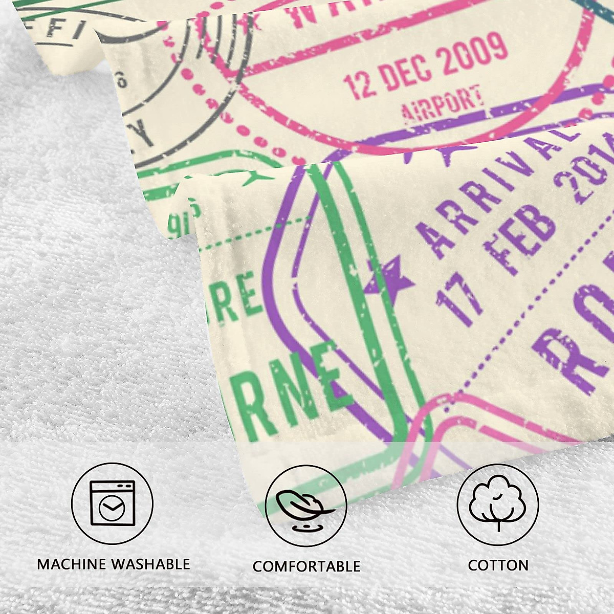 Vnurnrn Travel Stamps Visa Bath Towels Set of 2 Soft Hand Towels Face Towels Spa Towels for Spa Hand Shower Beach Gym Face, 16x28in