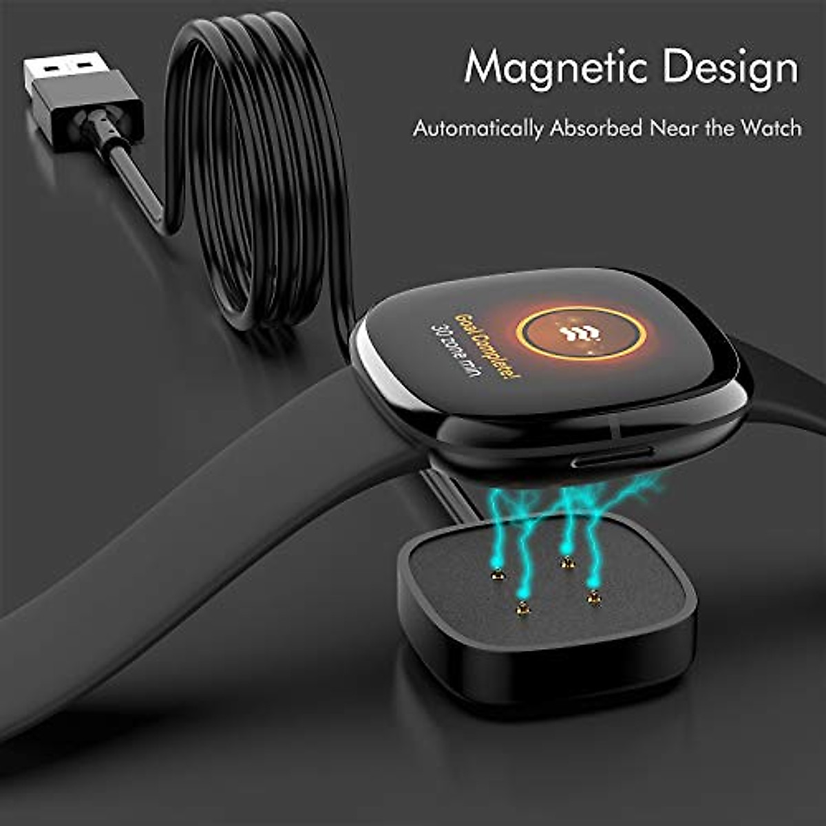 EUCARLOS 2 Pack Charger Cable Compatible with Sense/Sense 2/Versa 4/Versa 3, 3.3Ft Replacement USB Charging Cable Dock Stand Sturdy Power Cord for Sense/Sense 2/Versa 4/Versa 3 Smartwatch