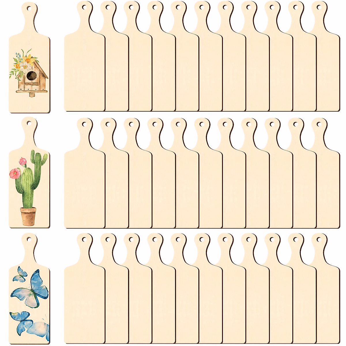 36 Pcs Wooden Mini Cutting Board with Handle Unfinished Wood Craft Mini Charcuterie Boards Paddle Blank Small Chopping Board for DIY Kitchen Cooking Vegetables Decor (9.4 x 3.5 Inch)