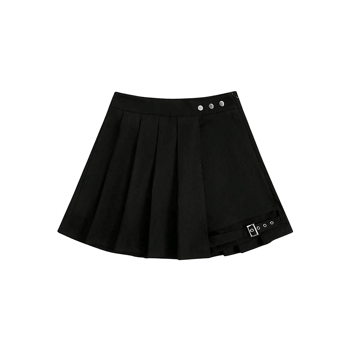 WDIRARA Women's High Waist Pleated Button Skort Asymmetrical Skirt Shorts Black S