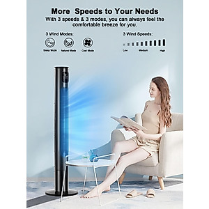 Uthfy 46" Tower Fan With Remote, 24ft/s Fan for Bedroom with 24 H Timer, 80° Oscillating Fan with 3 Speeds, 3 Modes, Portable Fans that Blow Cold Air, Standing Bladeless Fan for Room Home Office
