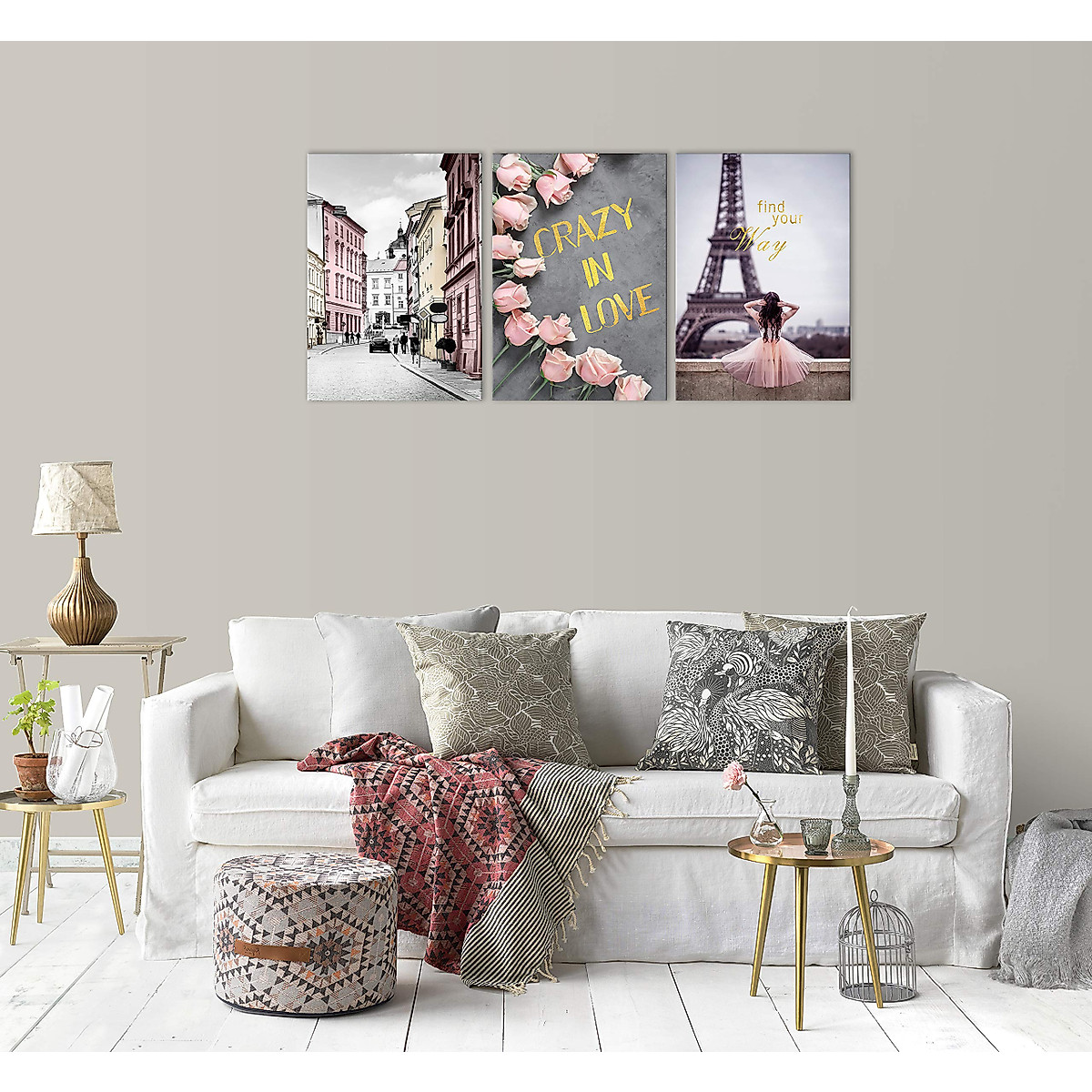 Paris Street Scene Romantic Wall Art Eiffel Tower Painting Pictures Print on Canvas Modern Artwork for Living Room Dining Room Bedroom