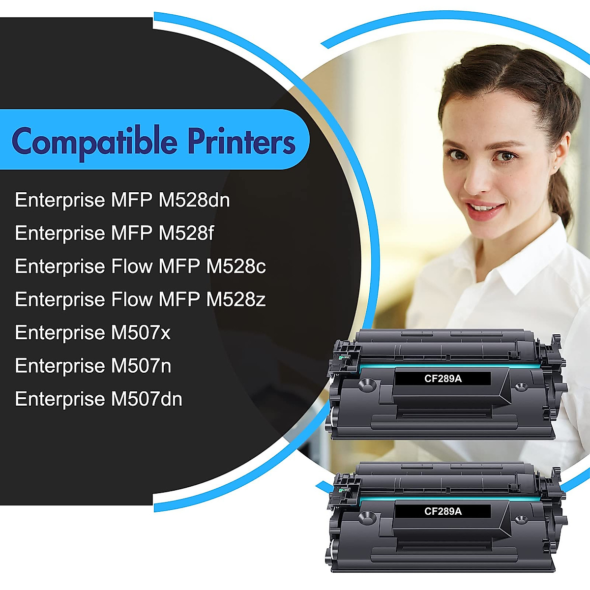 CF289A 89A Black Toner Cartridge 2-Pack Replacement for HP 89A CF289A 89X CF289X for HP Enterprise M507 M507n M507dn M507x MFP M528dn M528f M528c M528z M528 Series Printer Ink