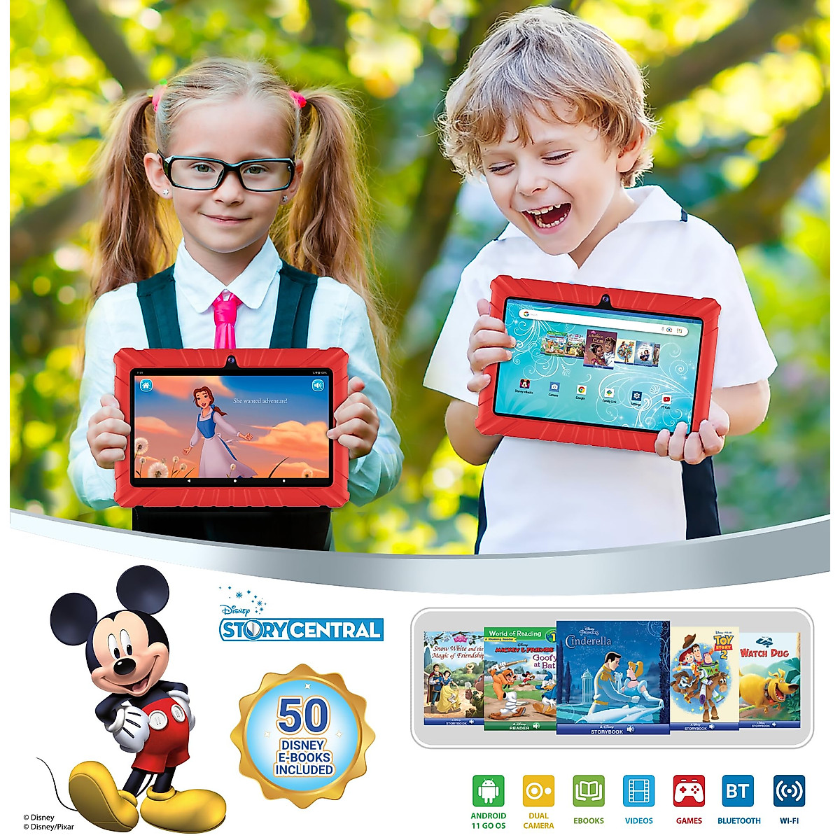 Contixo Kids Tablet V8, 7-inch HD, Ages 3-7, Toddler Tablet with Camera, Parental Control - Android 11, 16GB, WiFi, Learning Tablet for Children, 50+ Disney Storybooks Apps and Kid-Proof Case, Red