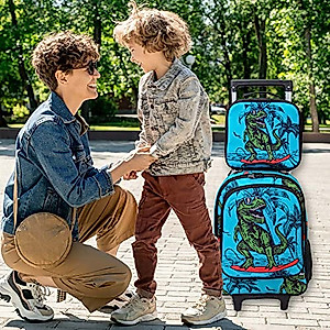 3PCS Rolling Backpack for Boys, Kids Roller Wheels Bookbag, Wheeled School Bag with Lunch Bag - Dinosaur