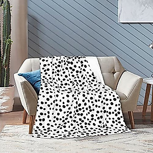 Black White Polka Dots Blanket for Adults Women Soft Flannel Throw Blankets Lightweight Warm Leg Blanket for Winter Couch Bed 50 x 60 in