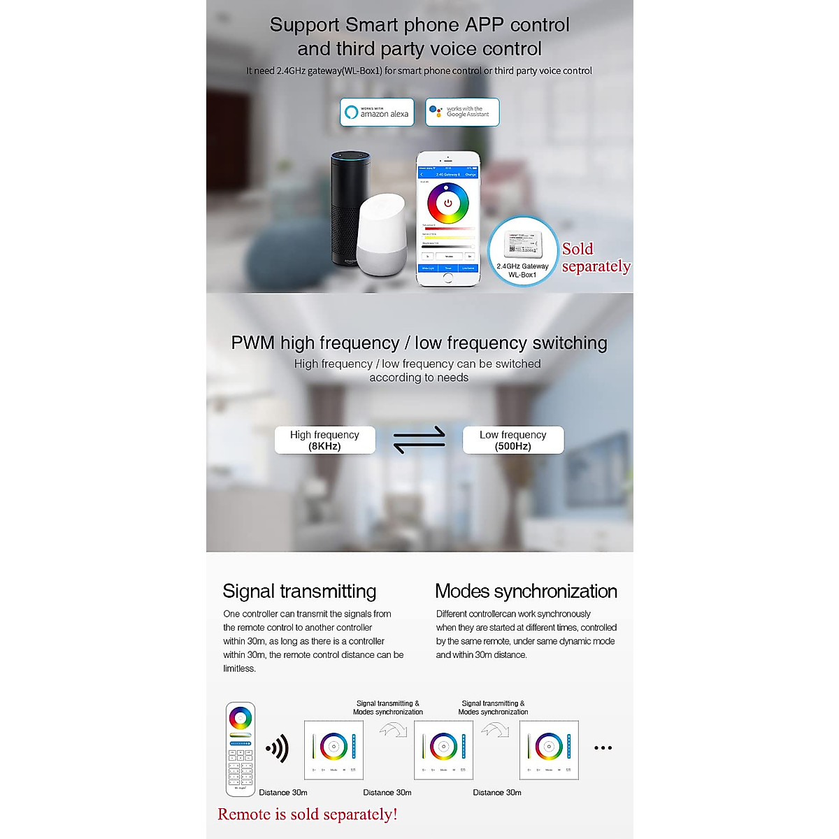 LGIDTECH P3 Miboxer Wall-Mounted Full Touch Panel Controller for 3528 5050 2835 RGB RGBW RGB+CCT Dimmable Color Changing LED Strip Lighting DC 12-24V 10A 120W 240W.Support Voice and DMX512 Control