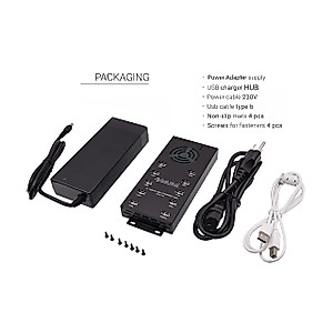 Premium Design USB 2.0 Hub - Multi-Safety Protection 10-Port Powered USB Hub 2.0 with AC Adapter - USB Splitter with Cooling Fan and Mounting Brackets - Aluminum Charging Hub for Multiple Devices