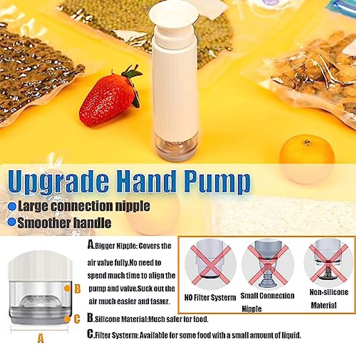 Hand Pump for Sous Vide Bags,YIMIKE Manual Handheld Vacuum Pump,Jar Vacuum Sealer for Wide & Regular Mouth Mason Jars