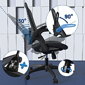 Sandure Mesh Office Chair Ergonomic Home Swivel Desk Chair Comfy Black Modern Computer Chair with Adjustable Lumbar Support Comfortable Office Desk Chair Flip Up Arms with Wheels