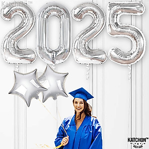 KatchOn, Huge 40 Inch 2025 Balloons Silver - New Years Balloons | Star Balloons, 2025 Silver Balloons for New Years Eve Party Supplies 2025 | Happy New Year Decorations 2025 for New Years Eve Decor