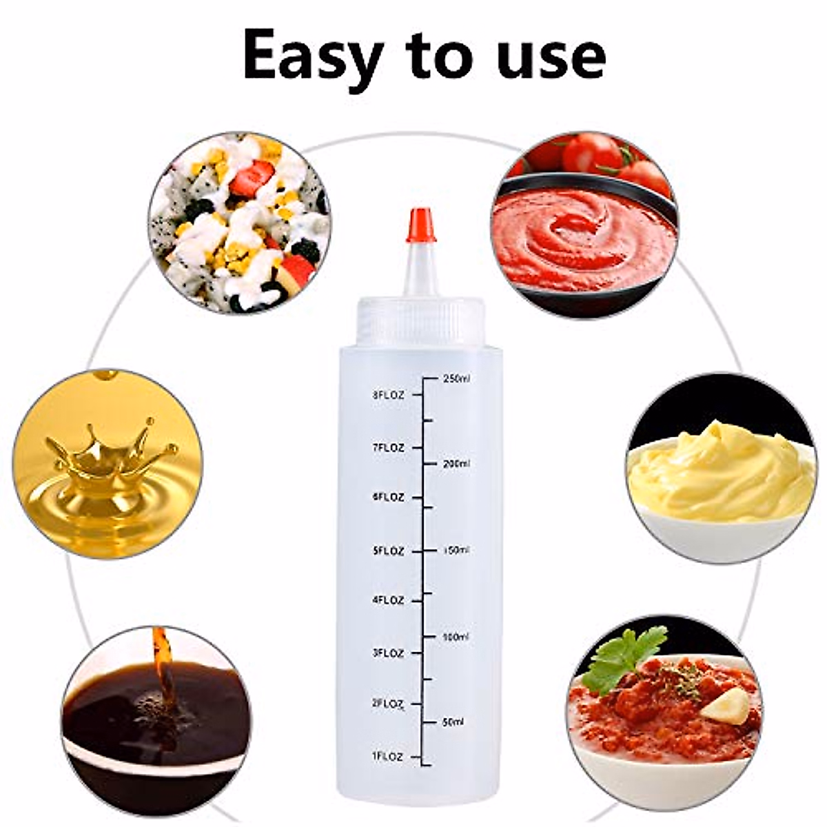 Squeeze Bottle, Shekure 12Pcs 8 Oz Premium Food Grade Plastic Bottles with Squeeze Top Caps for Icing Cookie Decorating Sauces Condiments Arts Crafts BPA Free