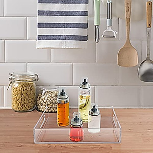 Acrylic Serving Tray with Handles, Spill-Proof Clear Breakfast Dinner Tray Decorative Tray Makeup Organizer Tray Countertop Coffee Table Tray for Living room, Bathroom, Bedroom, Kitchen - 12x12inch