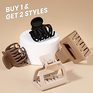 DEPOKA Matte Hair Clips for Women and Girls - Rectangle and Double Row Small Claw Clips for Thin/Medium Fine Hair - Nonslip Jaw Clips (Beige, Khaki, Brown, Black)