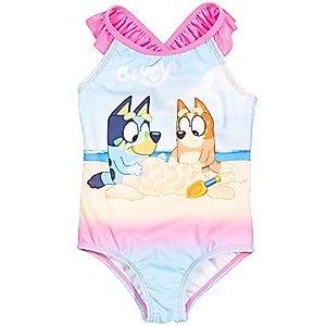 Bluey & Bingo Toddler Girls One-Piece Bathing Suit Pink/Blue 4T