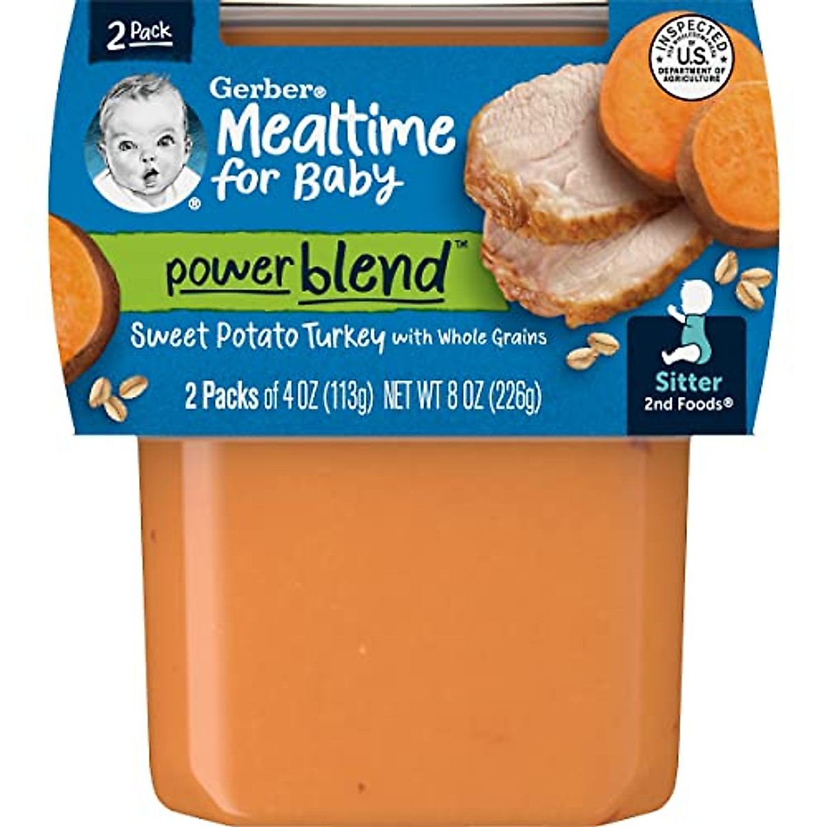 Gerber Mealtime for Baby 2nd Foods Power Blend Baby Food Tubs, Sweet Potato Turkey with Whole Grains, Pureed Baby Food, 2 - 4 Ounce Tubs/Pack (Pack of 4)