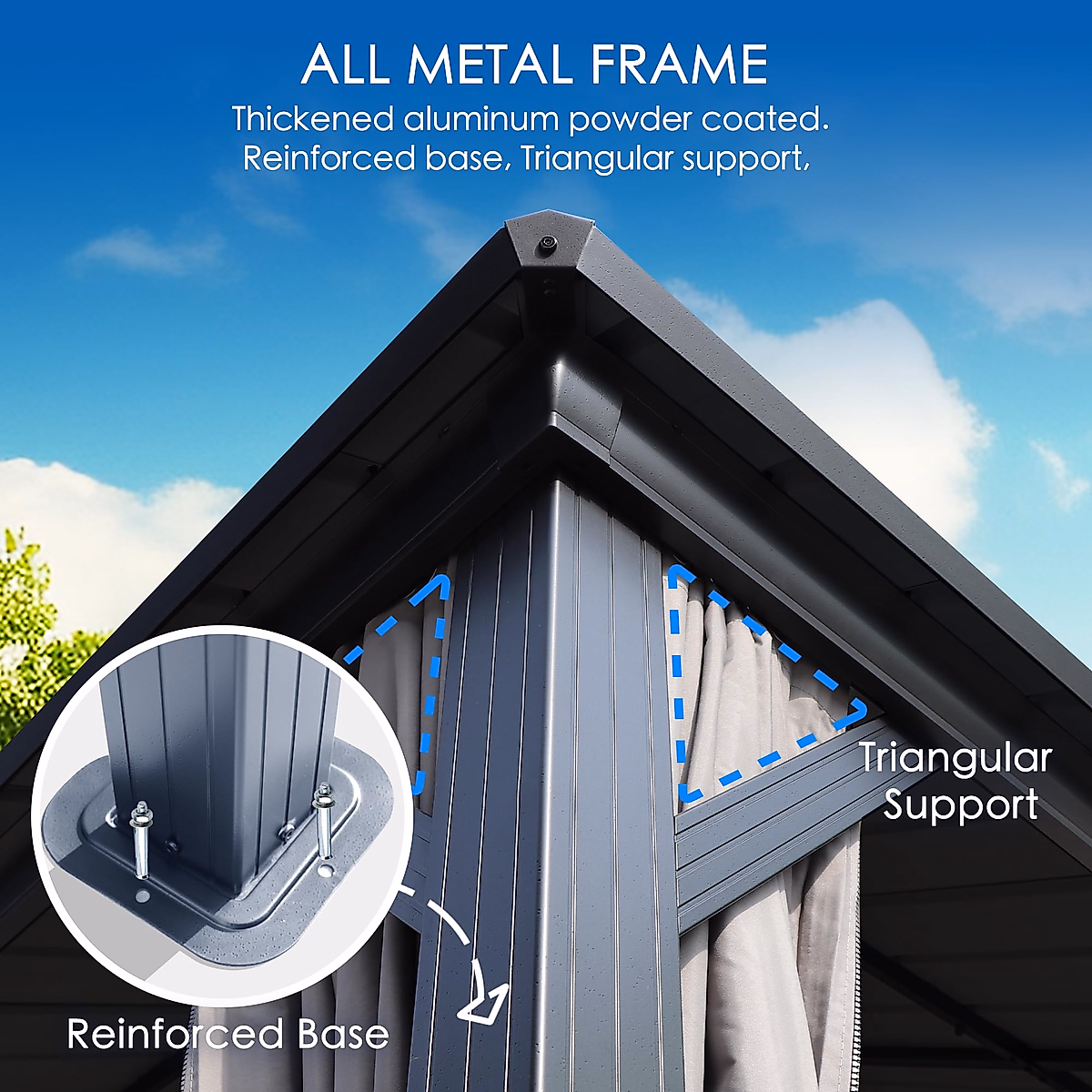 Kozyard Caesar 10'x12' Hardtop Gazebo - Permanent Metal Pavilion with Netting and Shaded Curtains for Patio, Backyard, and Deck - Galvanized Steel Outdoor Aluminum Canopy, Double Roof Gazebo (Grey)