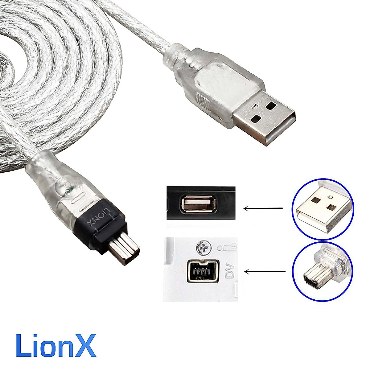LIONX New Data DV Cable USB to IEEE 1394 4 Pin Firewire Adapter High PC