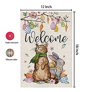 CROWNED BEAUTY Easter Garden Flag 12×18 Inch Double Sided Cat Bunny under Egg Tree Welcome Outside Vertical Small Holiday Yard Decoration