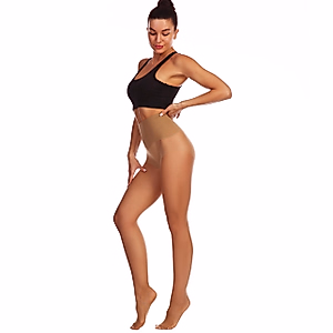 EVERSWE Women's Seamless Control Top Tights 15D, No Seam Pantyhose (Dark Skin, S-M)