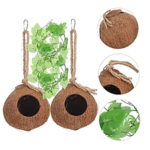 TEHAUX 4pcs Lizard Coconut Nest Pet House Natural Pigeon Bird House Crested Gecko Hide Parrot Cage Cages Bird Hut Pet s Coconut Shell Reptile Pet Nest Bird Cage Rope Hamster
