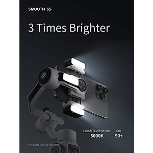 Zhiyun Smooth 5S Phone Gimbal, 3-Axis Smartphone Stabilizer with Built-in and Magnetic Fill Light, AI Face Tracking for iPhone and Android, YouTube TikTok Video, Gray Combo
