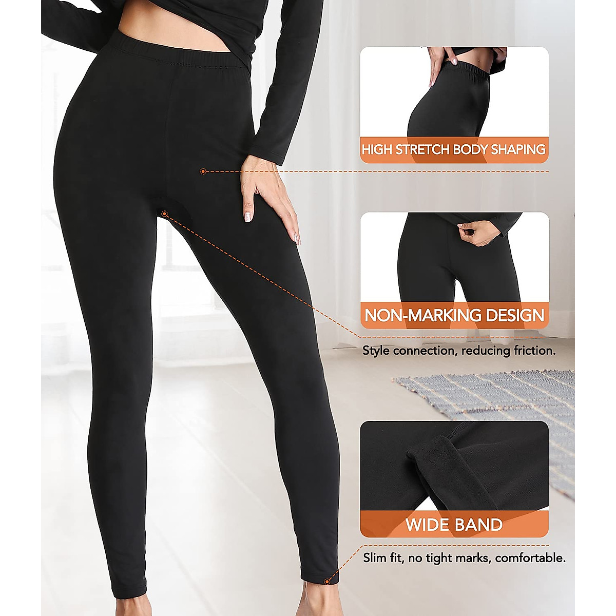 JZCreater Women Thermal Underwear Set, Long Johns Base Layer Top & Bottom, Women Soft Pajama Set for Cold Weather (Large, Black)