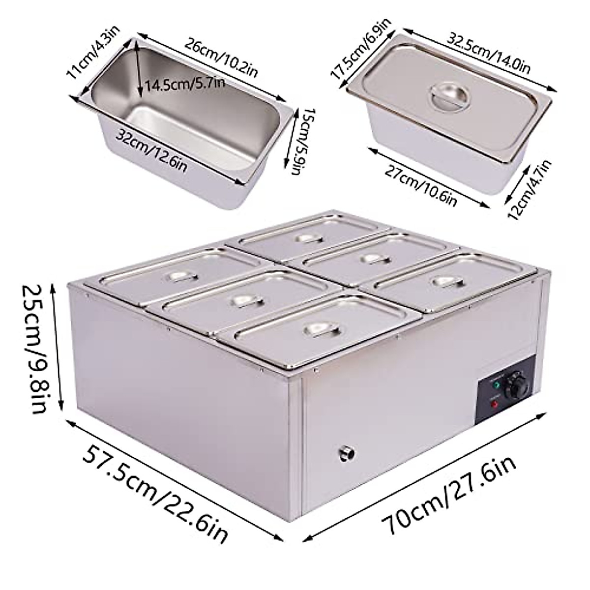 BoTaiDaHong 6 Pot Electric Food Warmer Steamer Buffet Server Heater Countertop Plate 850W 110V Table Countertop Kitchen Equipment Buffet Steam Table Large Capacity