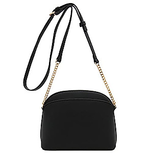 FashionPuzzle Saffiano Small Dome Crossbody bag with Chain Strap (Black)