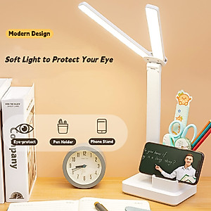 LED Double Head Desk Lamp, Small Desk Lamp for Home Office, White Desk Light for Kids, Desk Lamps with 3 Lighting Modes, Pen Holder, 60 inch Long Cable,Table Lamp for Reading, Studying, Dormitory