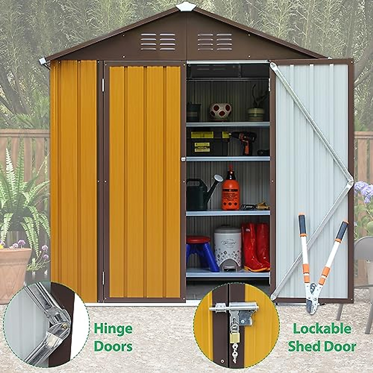 Evedy Storage Shed 6x4ft,Outdoor Storage Shed Organizer,Metal Garden Tool Shed,Outside Sheds & Outdoor Storage Galvanized Steel with Waterproof Roof,Lockable Door for Backyard,Patio,Lawn,Yellow