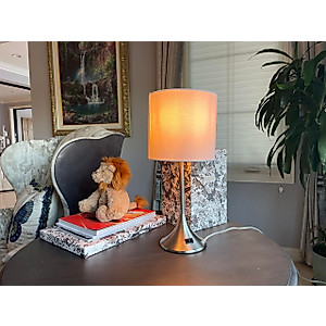 Tower Table Lamp with 120V 60W Outlet, Side Table Lamp for Living Room Guest Room, and Lighting Fixture Dining Room- Silver- E26-19 H