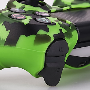 YoRHa Water Transfer Printing Camouflage Silicone Cover Skin Case for Sony PS4/slim/Pro Dualshock 4 Controller x 1(Green) with Pro Thumb Grips x 8