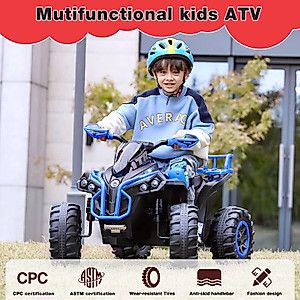 Soar Four Wheeler for Kids - Electirc Toddler 4 Wheeler for Kids 3-6, Ride on ATV 12v Battery Powered, Kids Quad with LED Lights, Music, High Low Speed, USB/TF, Treaded Tires, Blue