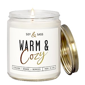 Christmas Candles, Fall Candles, Warm and Cozy' Soy Candle I Berries, Apple & Cinnamon I Infused w/Essential Oils I Warm n Cozy Home Dcor I Winter Candle I Holiday Candles I 50Hr Burn I USA Made
