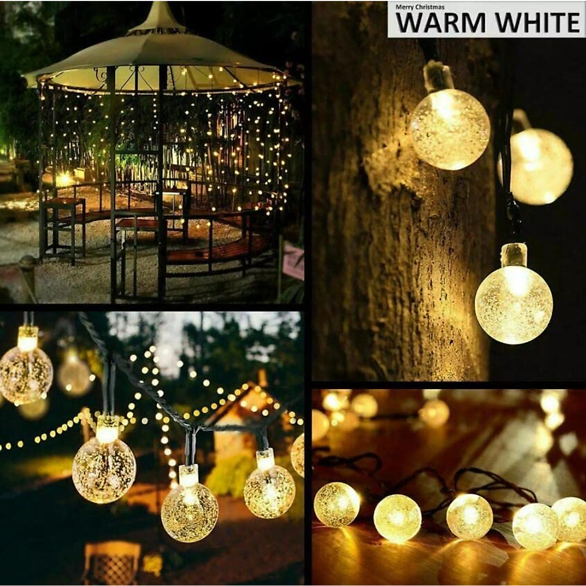 Solatec Solar String Lights, 2 Pack Outdoor String Light 60 LED 40ft 8 Lighting Modes Waterproof Solar Powered Patio Solar Light for Garden Yard Porch Wedding Party Decor (Warm White)
