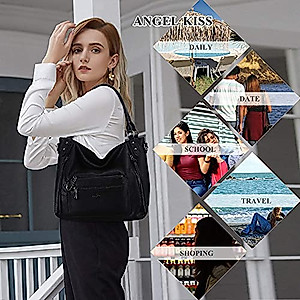 Angelkiss Hobo Shoulder Bags for Women Large Faux Leather Crossbody Purses with Wallet Clutch 2pcs Set