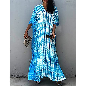 AILUNSNIKA Plus Size Caftans for Women Tie Dye Bikini Bathing Suit Cover Ups Casual Batwing Sleeve Kaftan Dress