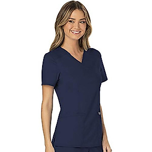 Mock Wrap Scrubs for Women Workwear Revolution, Soft Stretch, Easy Care WW610, M, Navy