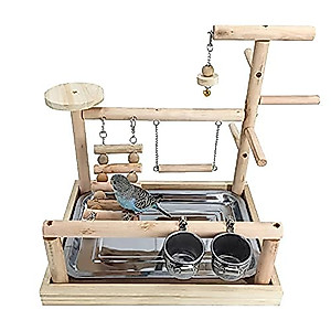NAPURAL Parrots Playstand Bird Playground Wood Perch Gym Stand Playpen Ladder with Toys Exercise Playgym with Feeder Cups Toys Exercise Play