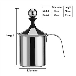 Handheld Milk Frother Pitcher, Stainless Steel Manual Foamer for Milk Coffee Milk Creamer Frother appuccino Coffee Foam Pitcher with Handle and Lid(800ML)