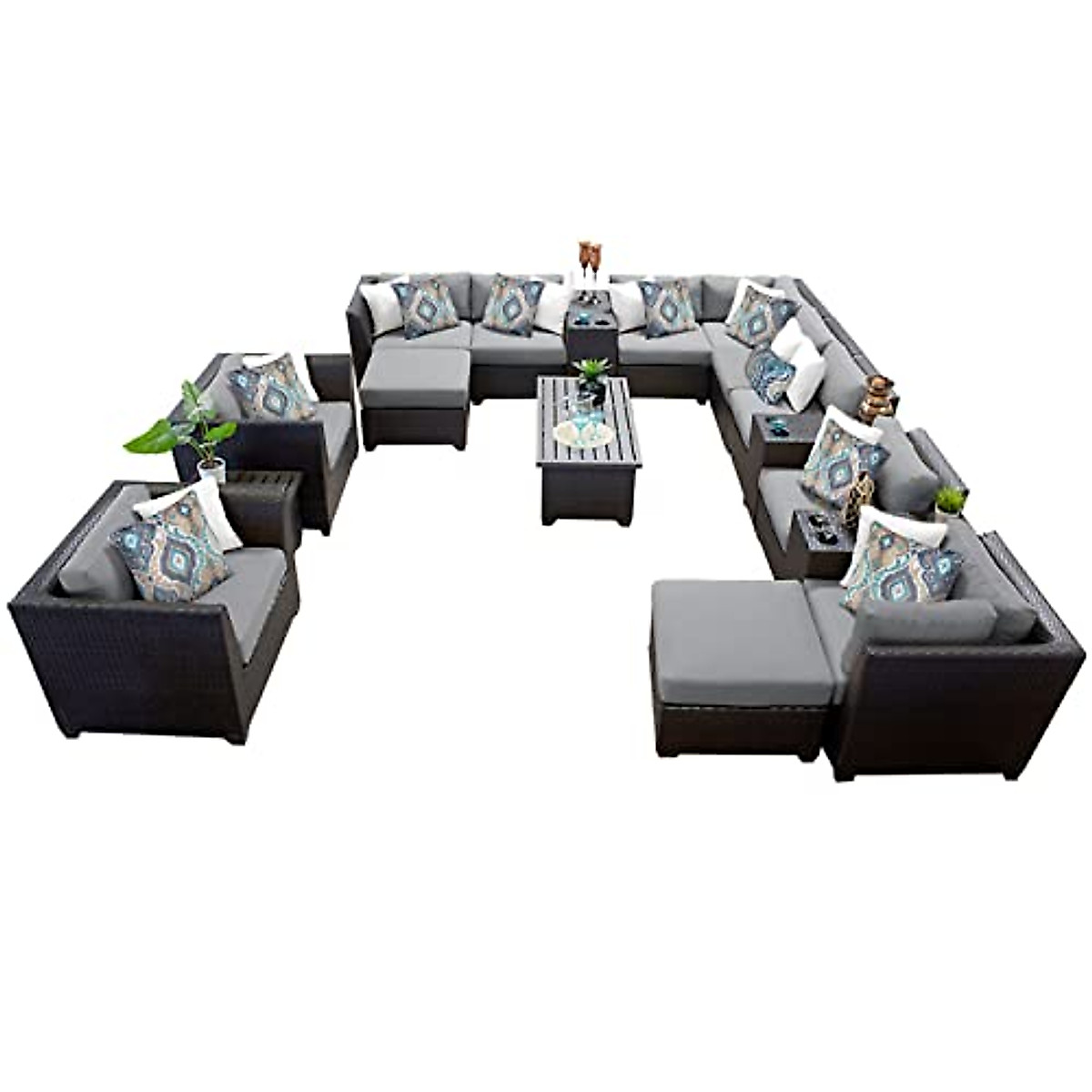TK Classics Barbados 17 Piece Wicker Outdoor Sectional Seating Group with Storage Coffee Table and Club Chairs, Grey