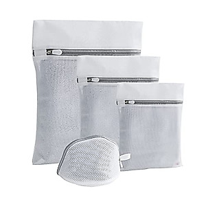 4 Pcs Mesh Laundry Bags Delicates for Washing Machine with Polyester Fine Mesh Fabric Wash Bag,Reusable and Durable Mesh Wash Bags for Lingerie,Blouse, Hosiery, Baby Clothes (1 Large, 1 Medium, 1 Small, 1 Bra bag 6 x 6 Inches)