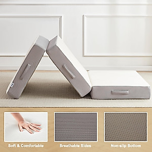 Lazyzizi Folding Mattress, 6 Inch Memory Foam Tri-fold Mattress with Breathable & Washable Bamboo Fiber Fabric Cover, Foldable Floor Mattress Guest Bed for Camping, Road Trip, Cot