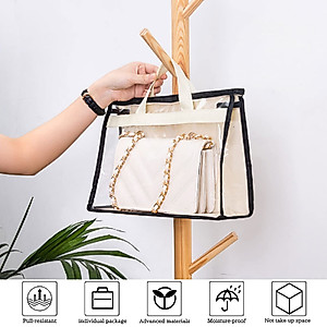 DOUBFIVSY 6 Pack Handbag Dust Bags, Transparent Handbag Storage Organizer Clear Purse Dust Cover for Closet Purse Protector Storage Bag with Zipper, Handles, 6pcs S Shaped Hooks (4)