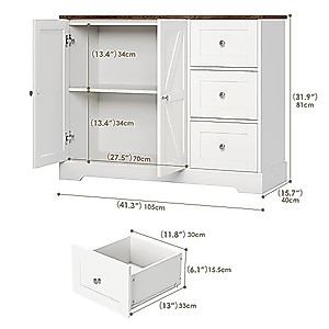 BOTLOG Buffet Cabinet with Storage, Kitchen Sideboard Buffet Storage Cabinet White, Coffee Bar Cabinet with Drawers and Shelves for Kitchen, Dining Room, Living Room, White