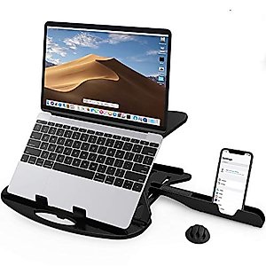 Carnation Adjustable Laptop Stand for Desk with Phone Stand and Cable Clip - 7 Height Options - Swivel Base - Portable, Collapsible - Compatible with Mac, iPad, Tablets and Laptops up to 17” (Black)
