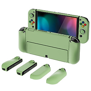 PlayVital AlterGrips Protective Slim Case for Nintendo Switch OLED, Ergonomic Grip Cover for Joycon, Dockable Hard Shell for Switch OLED w/Thumb Grip Caps & Button Caps - Matcha Green