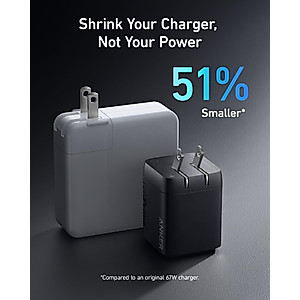 Anker Prime 67W USB C Charger, Anker GaN 3-Port Compact Fast PPS Wall Charger, For MacBook Pro/Air, Pixelbook, iPad Pro, iPhone 15/14/Pro, Galaxy S23/S22, Note20, Pixel, Apple Watch