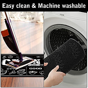 3 Pcs Kitchen Rug Set Non Skid Thick Black Kitchen Rugs and Mats Stain Resistant Anti Fatigue Mats for Kitchen Microfiber Floor Non Slip Backing Mat, 15.7" x 47.2", 15.7" x 23.6" (Kitchen Style)